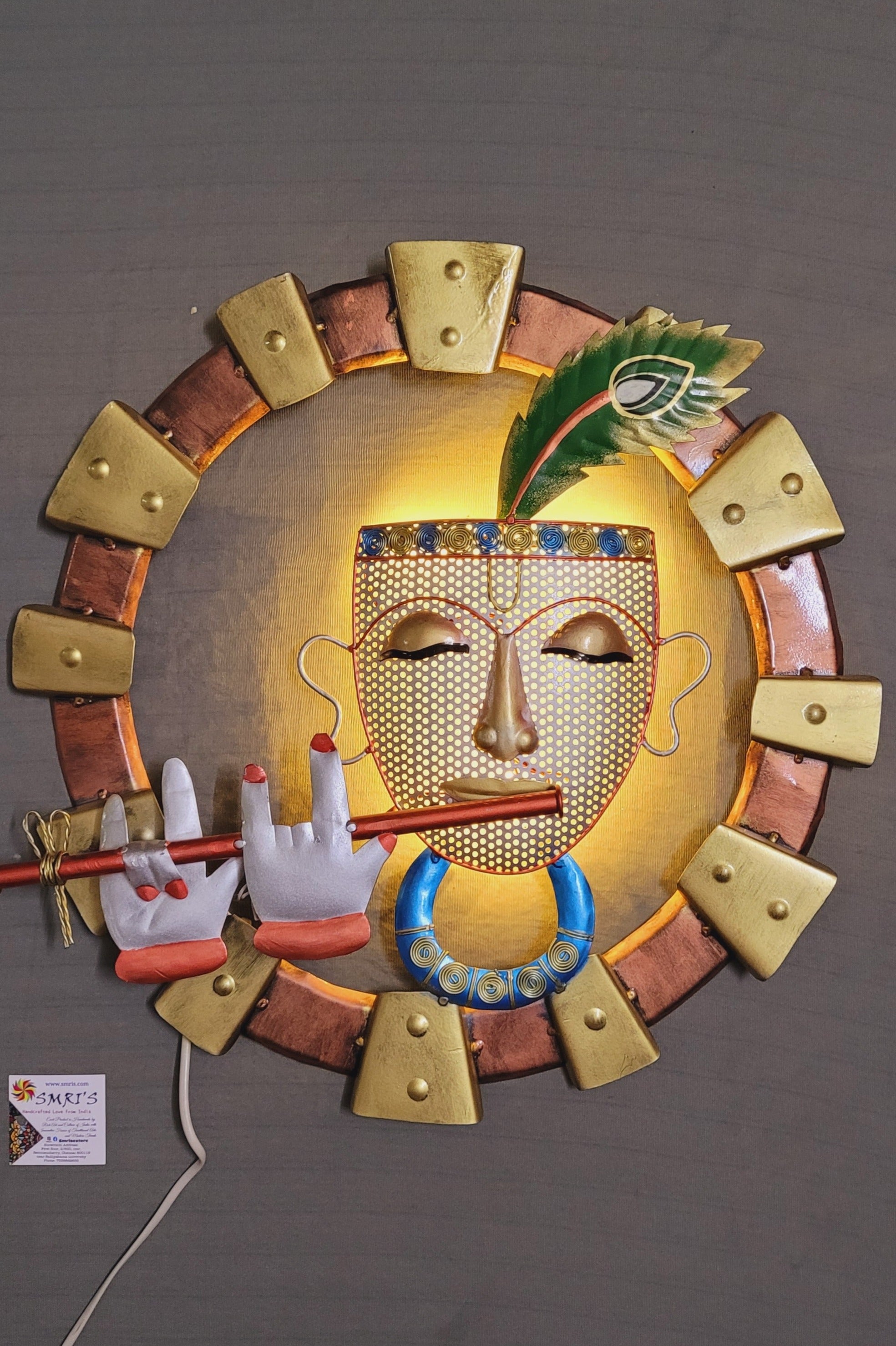 Krishna With Flute Round Led Home Wall Decor Smris