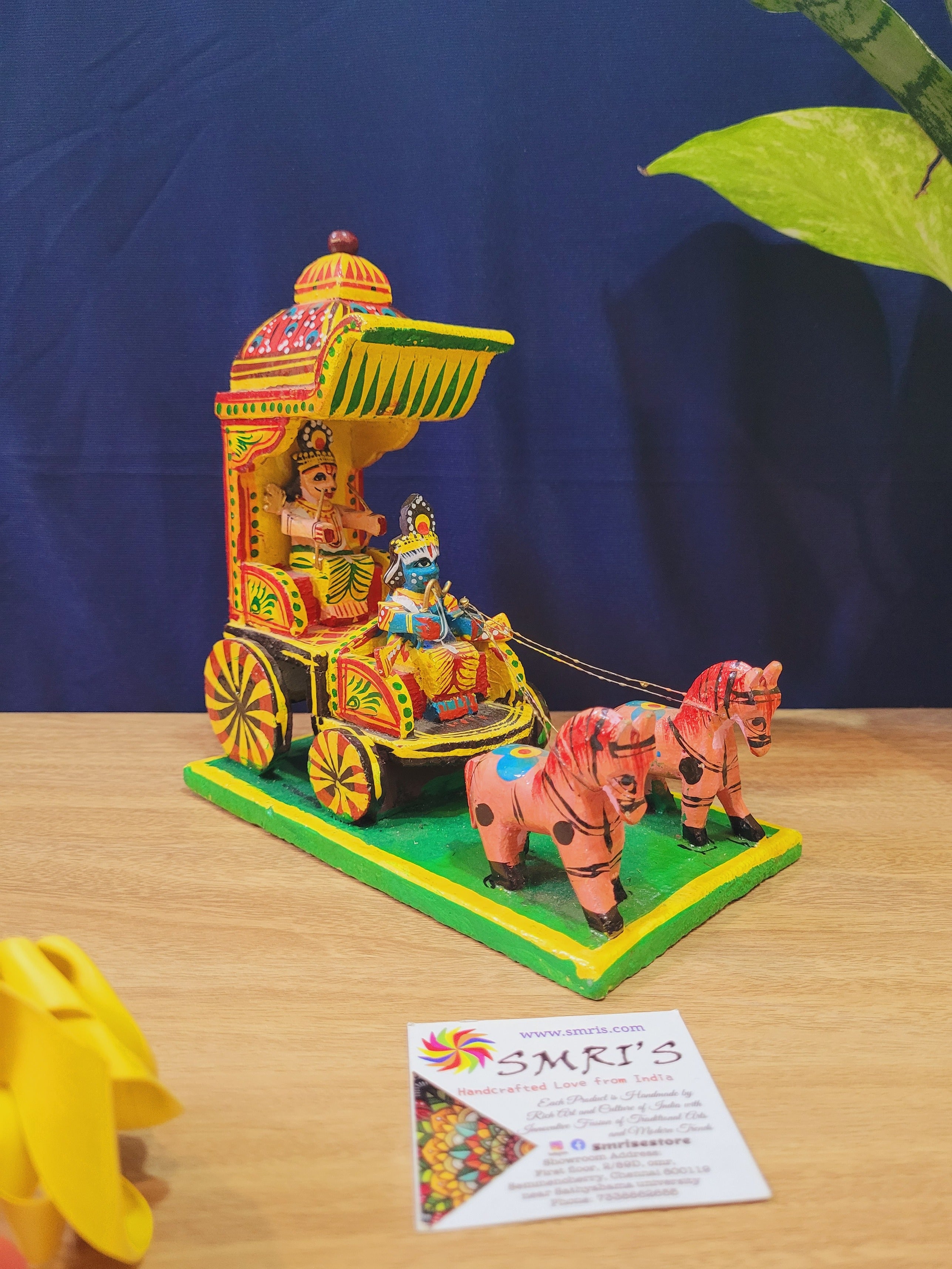 Wooden Arjuna Ratham chariot Krishna Handmade Home Decor Indian Handicraft – Smris
