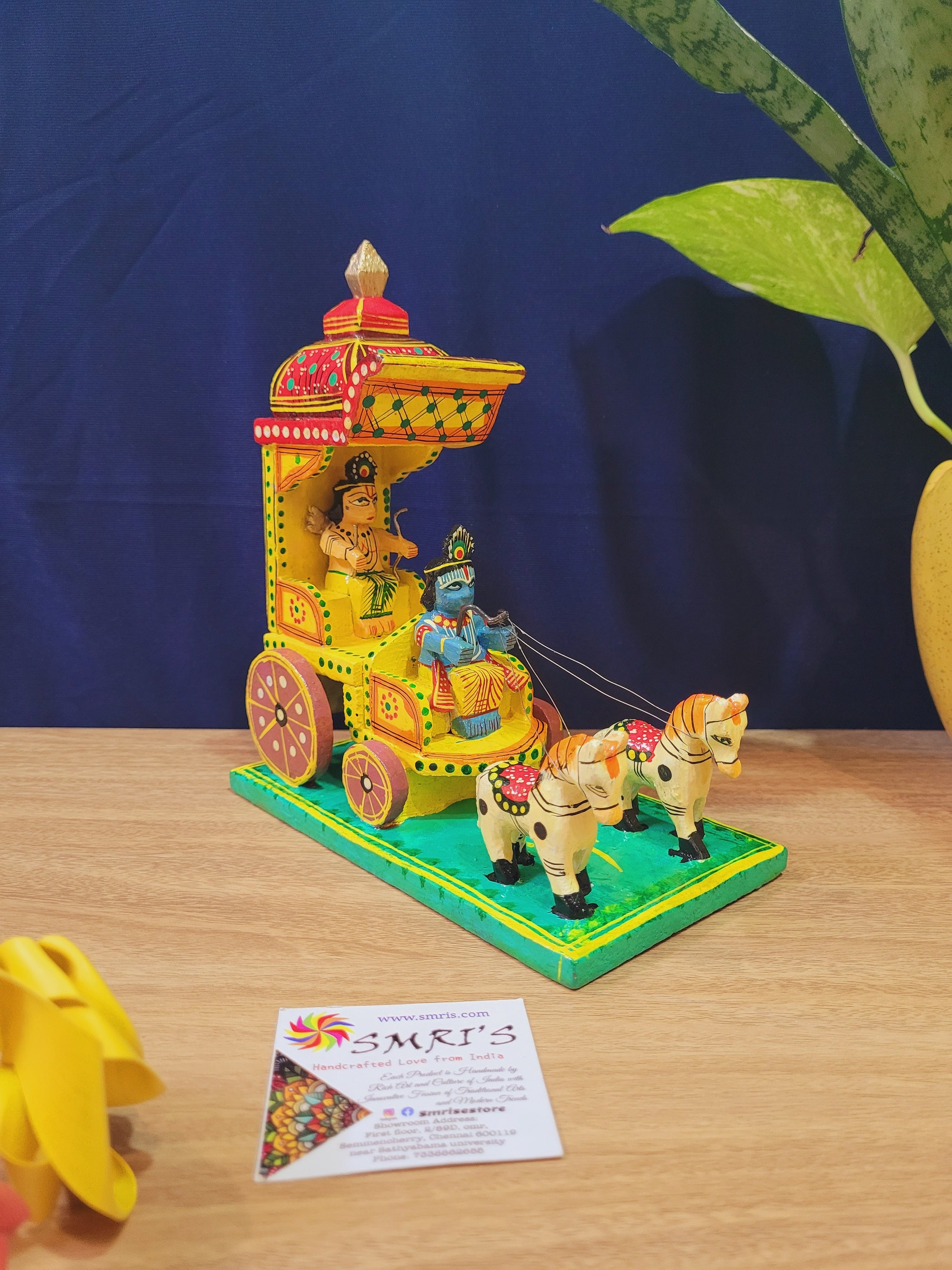 Wooden Arjuna Ratham chariot Krishna Handmade Home Decor Indian Handicraft – Smris