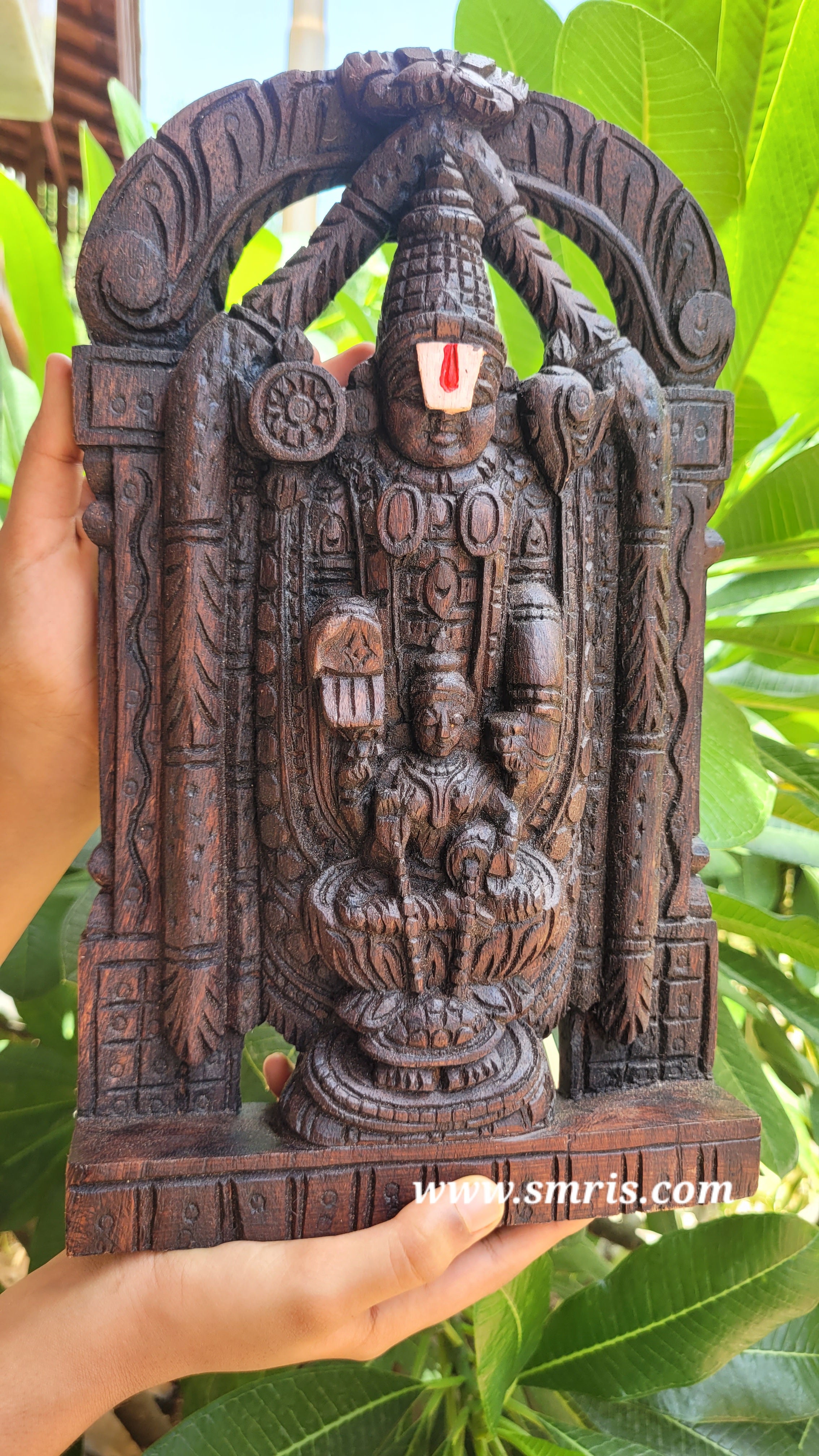 Lord Balaji / Perumal with Lakshmi Statue Idol Small Wall Panel Rosewo ...