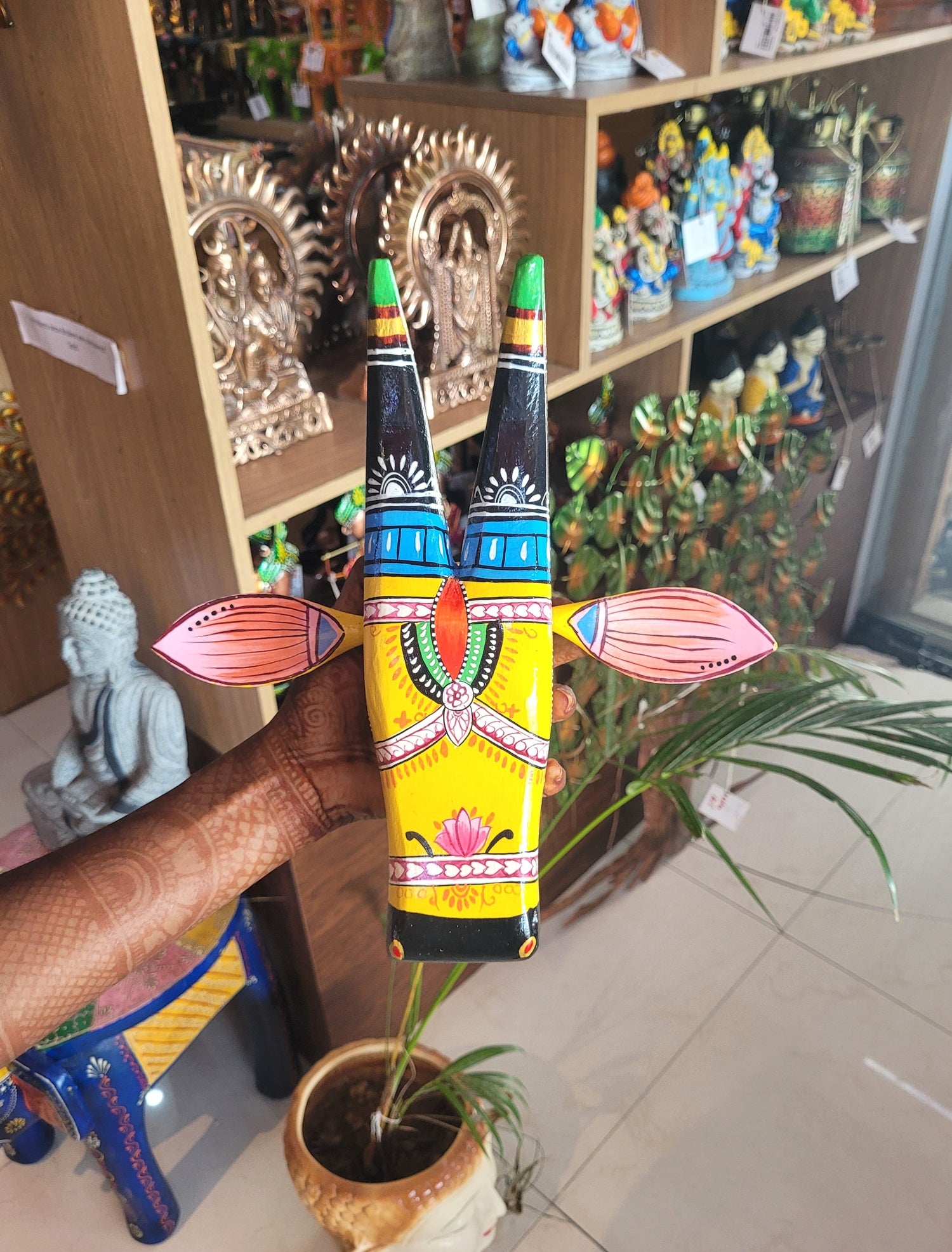 Cow Head Pichawai Painting Mango solid wood Yellow 2 Wall decor Indian ...