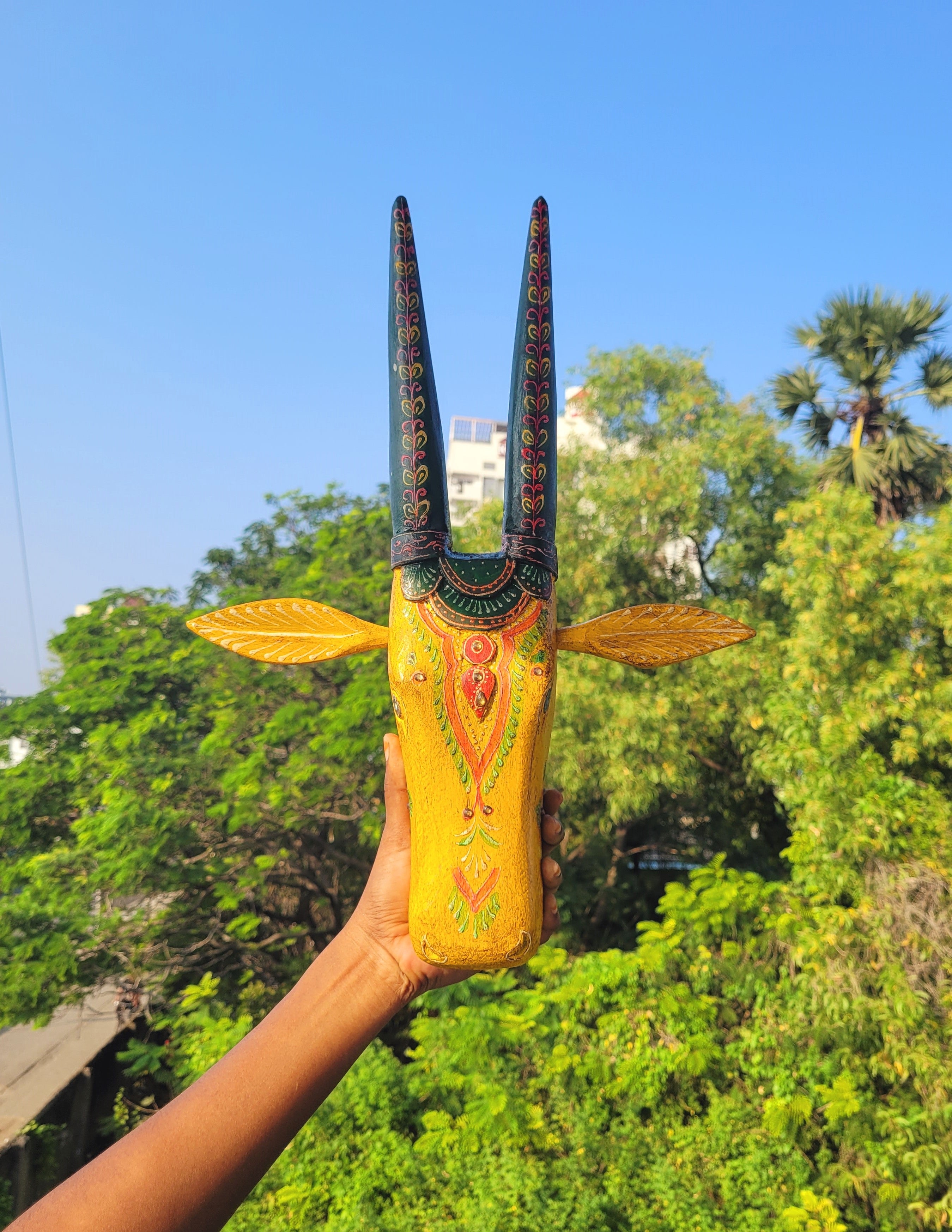 Cow Head Pichawai Painting Mango solid wood Yellow Medium Wall decor I ...