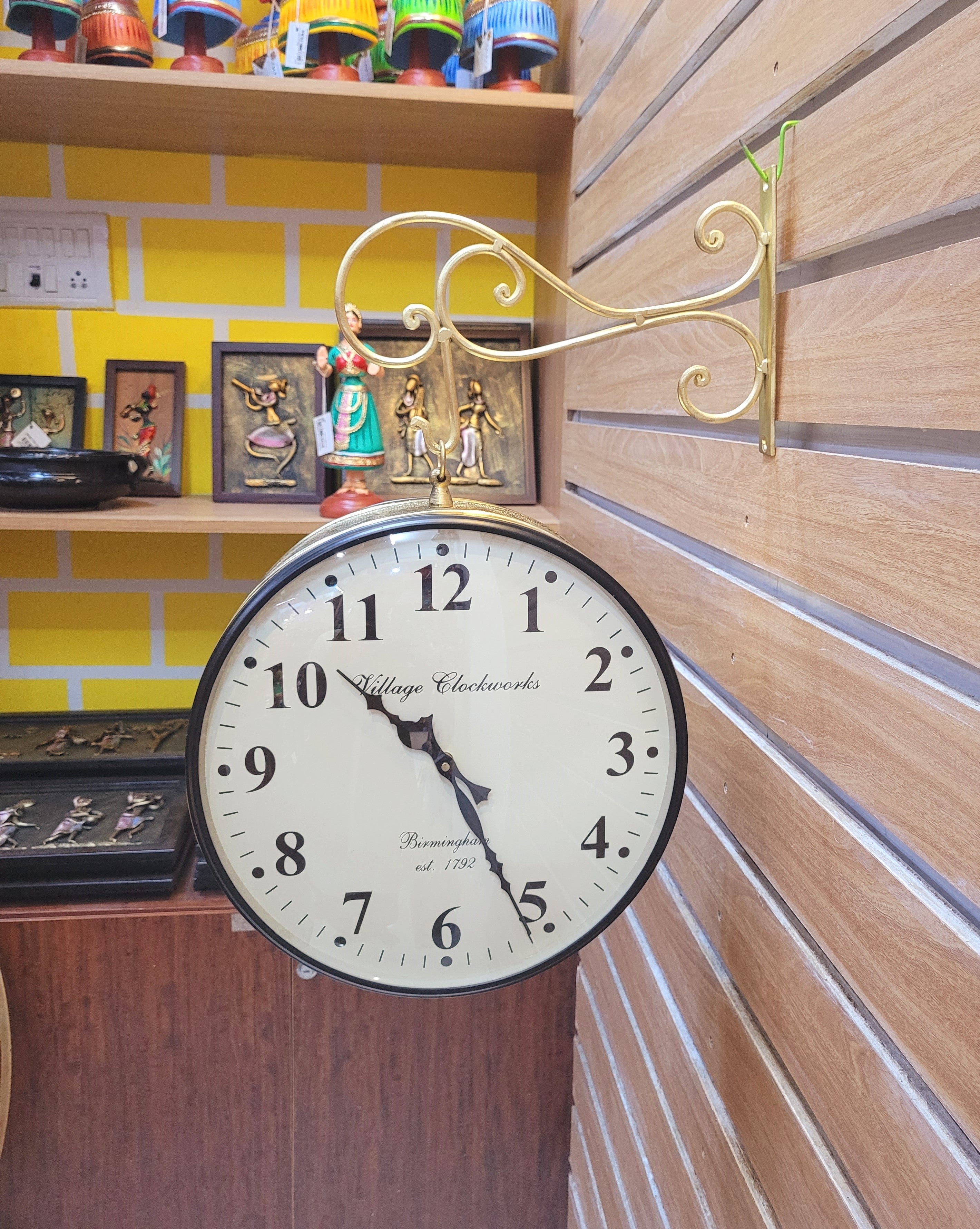 Railway Clock 12 inch dial double side clock with hanger Antique Gold ...