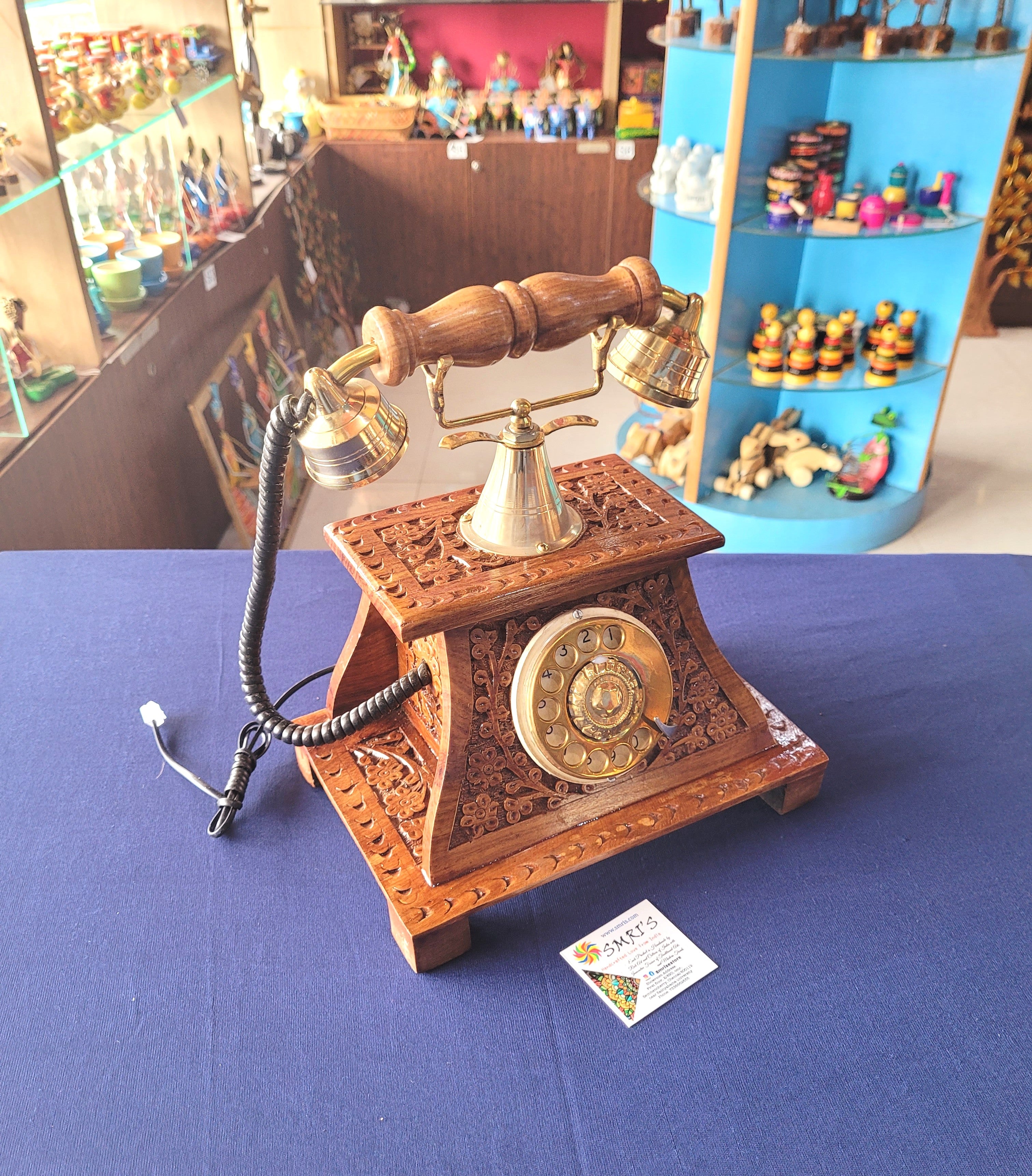 Wooden Antique Telephone carving hand made traditional indian Handicra ...