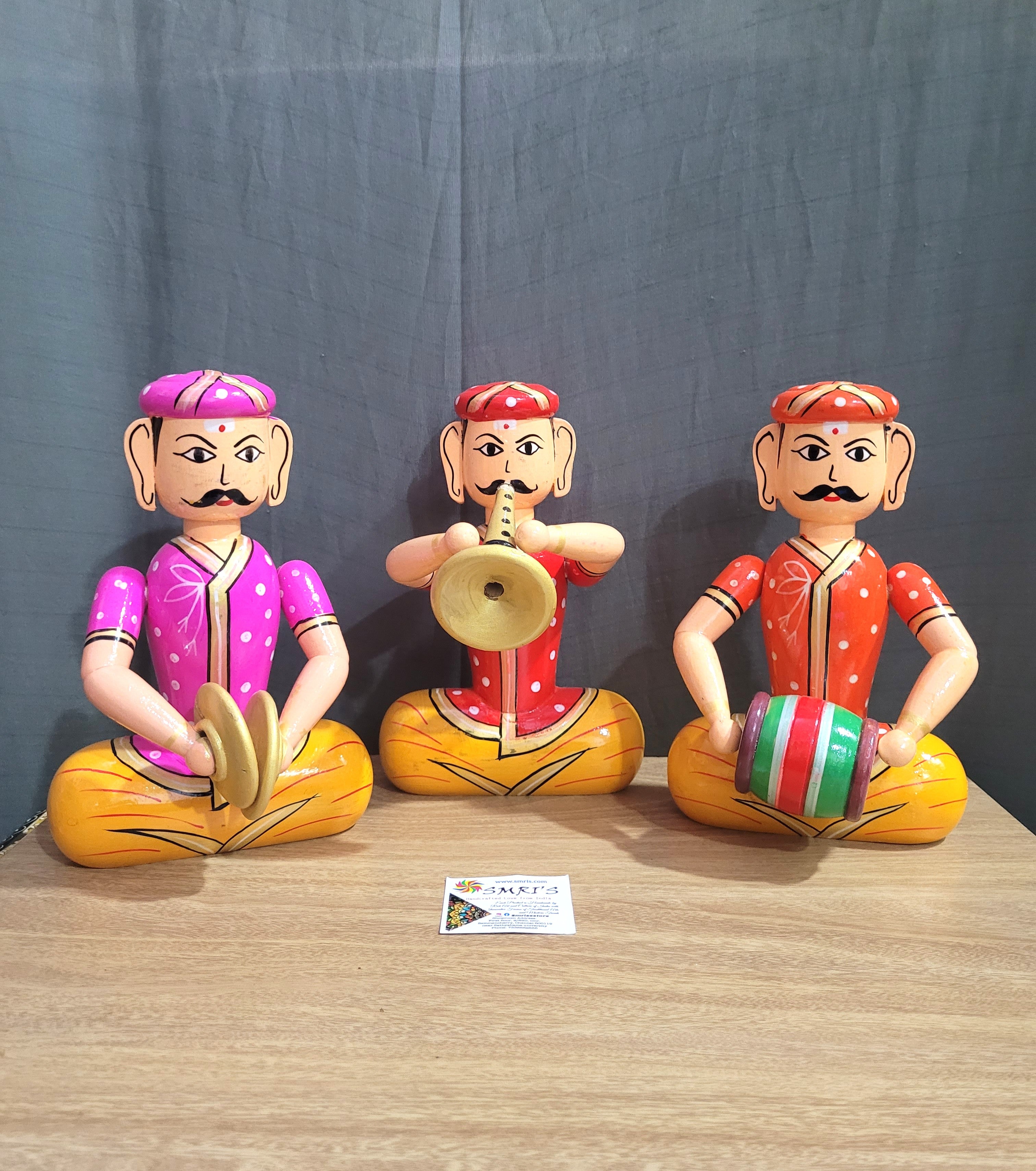 Very Big Size Wooden Men Musicians Band Set of 3 Indian Handicrafts Sh ...