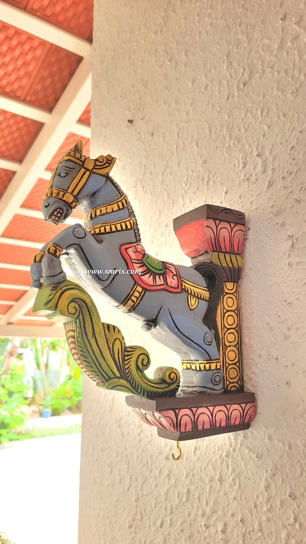 Victory Rearing Horse Wall Bracket / Corbel Pastel Blue Mahogany Wood ...