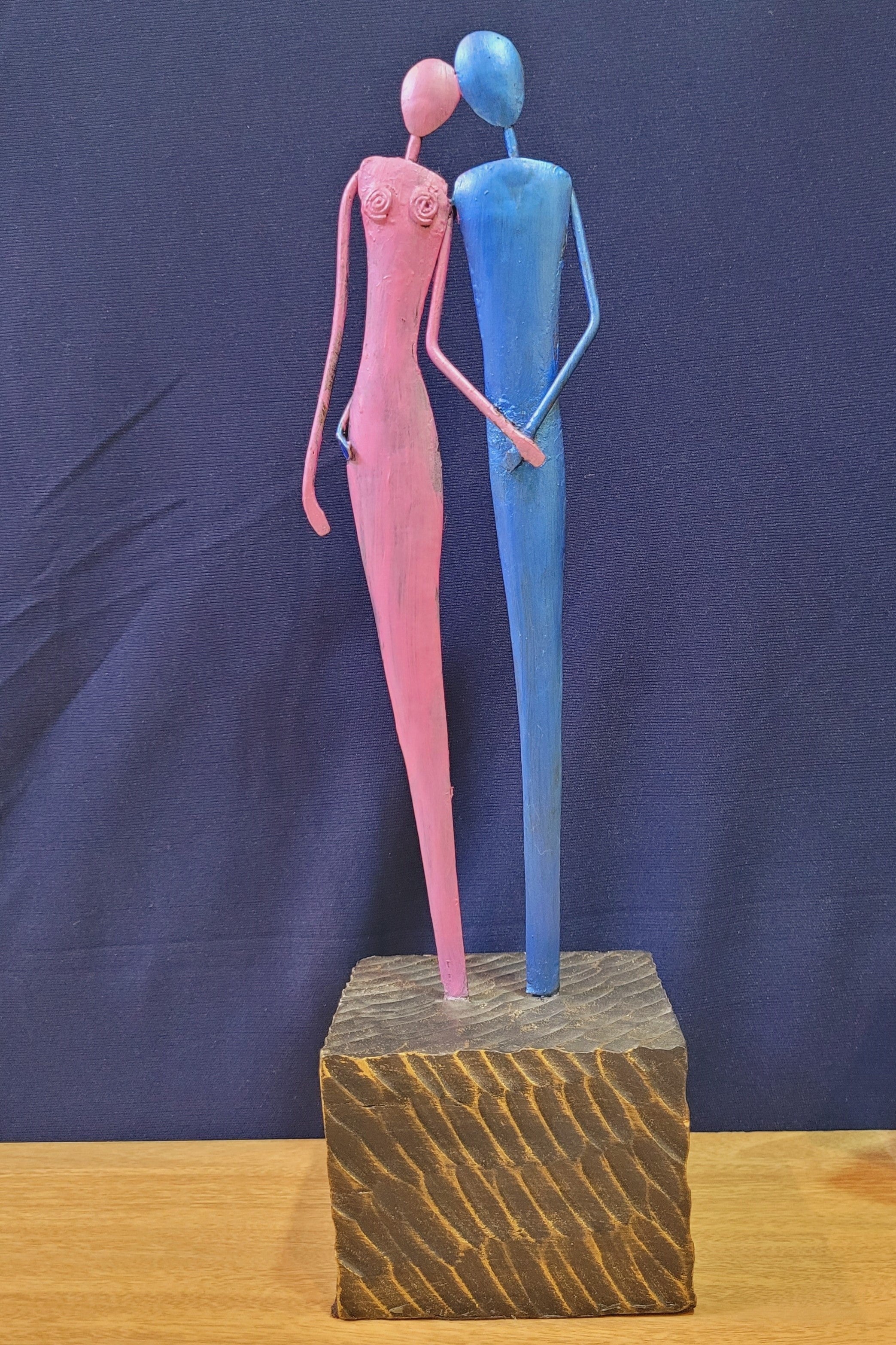 COUPLE TABLE TOP Iron Wood Pink Blue showpiece home hotel restaurant ...