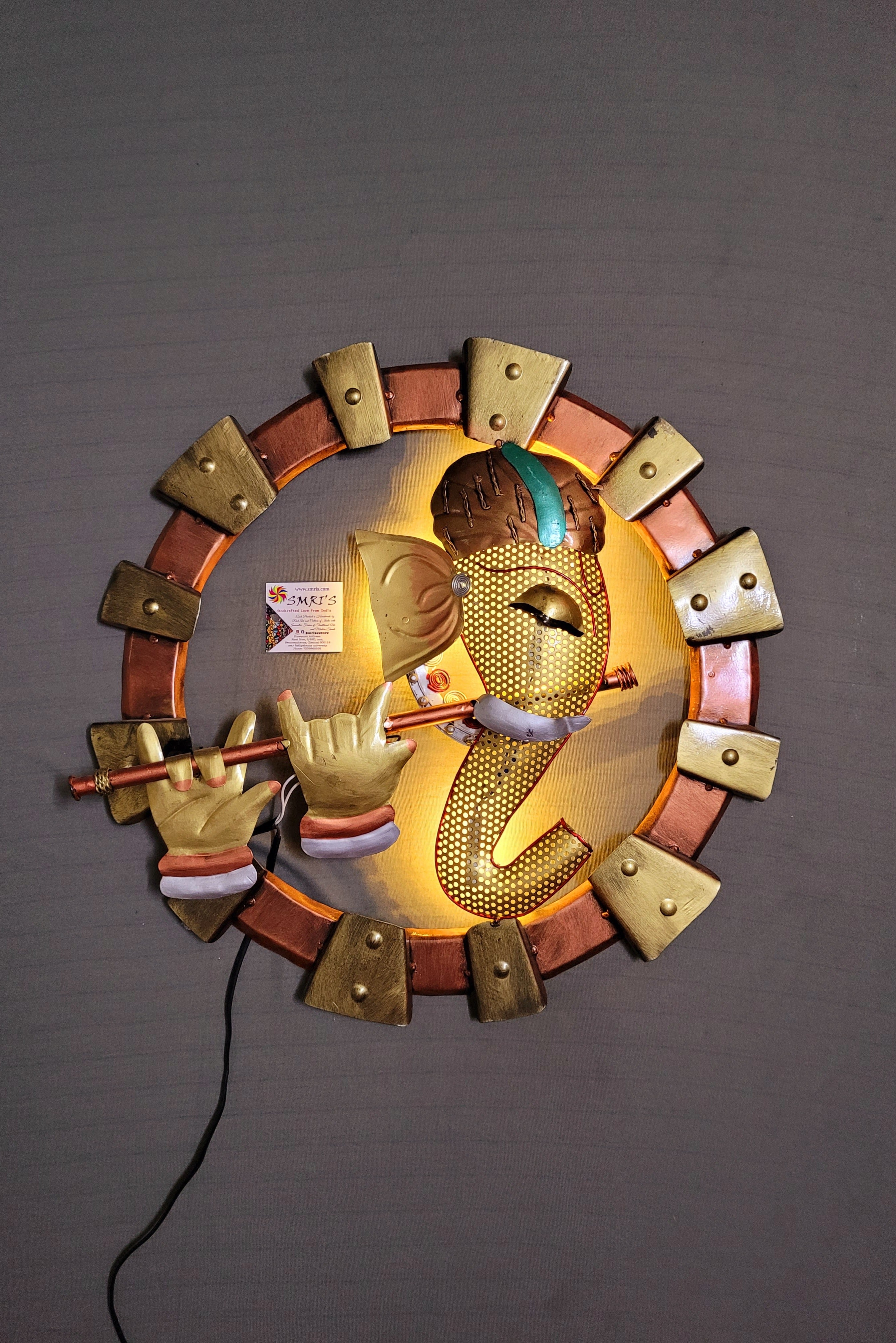 Ganesha With flute Round Frame LED Wall Decor – Smris