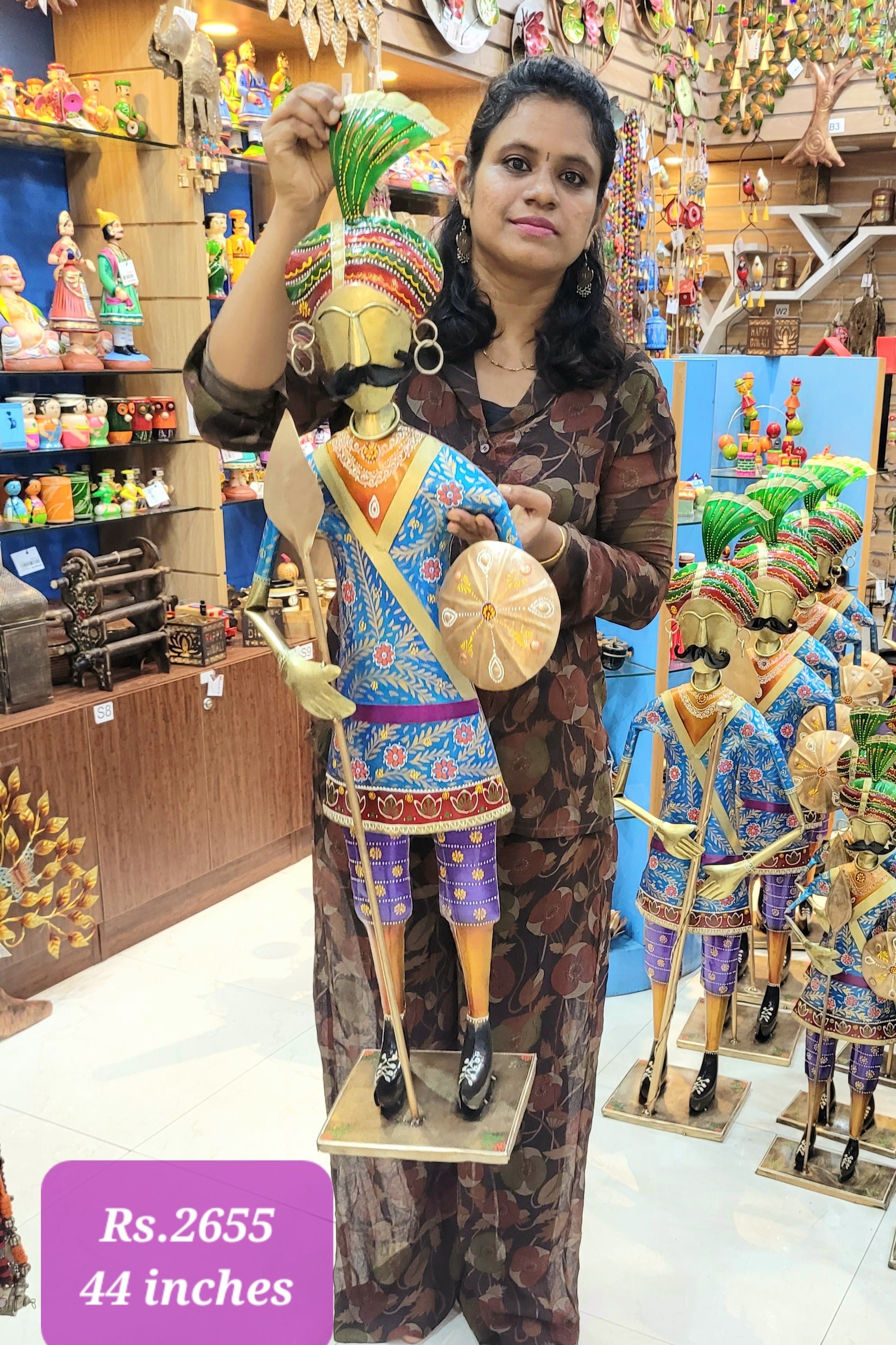 Iron Rajastani Palace Guard Man Javelin with shield 44" (44H * 15.5L ...