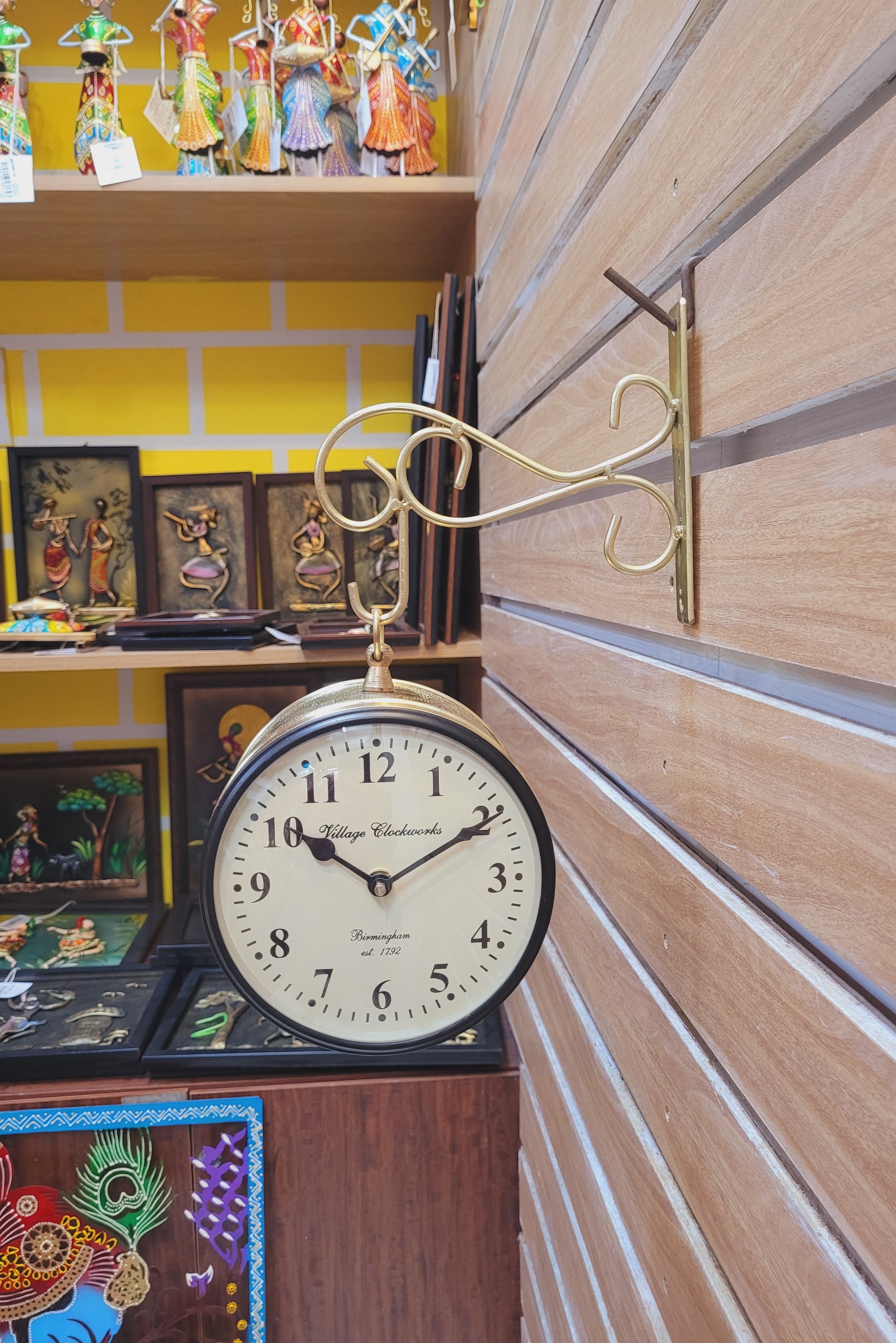 Railway Clock 6 inch dial double side clock with hanger Antique Gold c ...