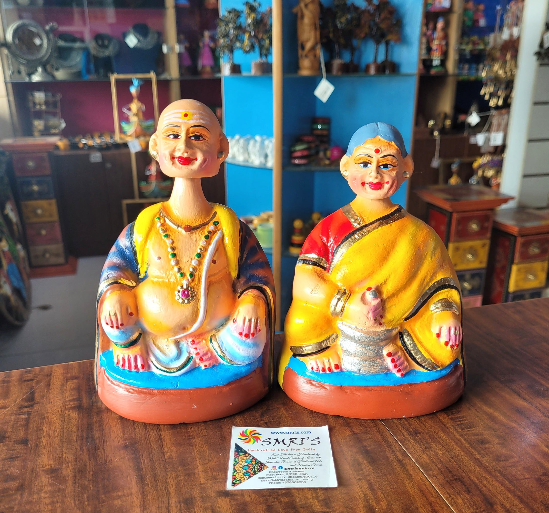 Thatha Patti Tanjore Dancing Dolls Violet & Yellow Red Pair Paper Mach ...