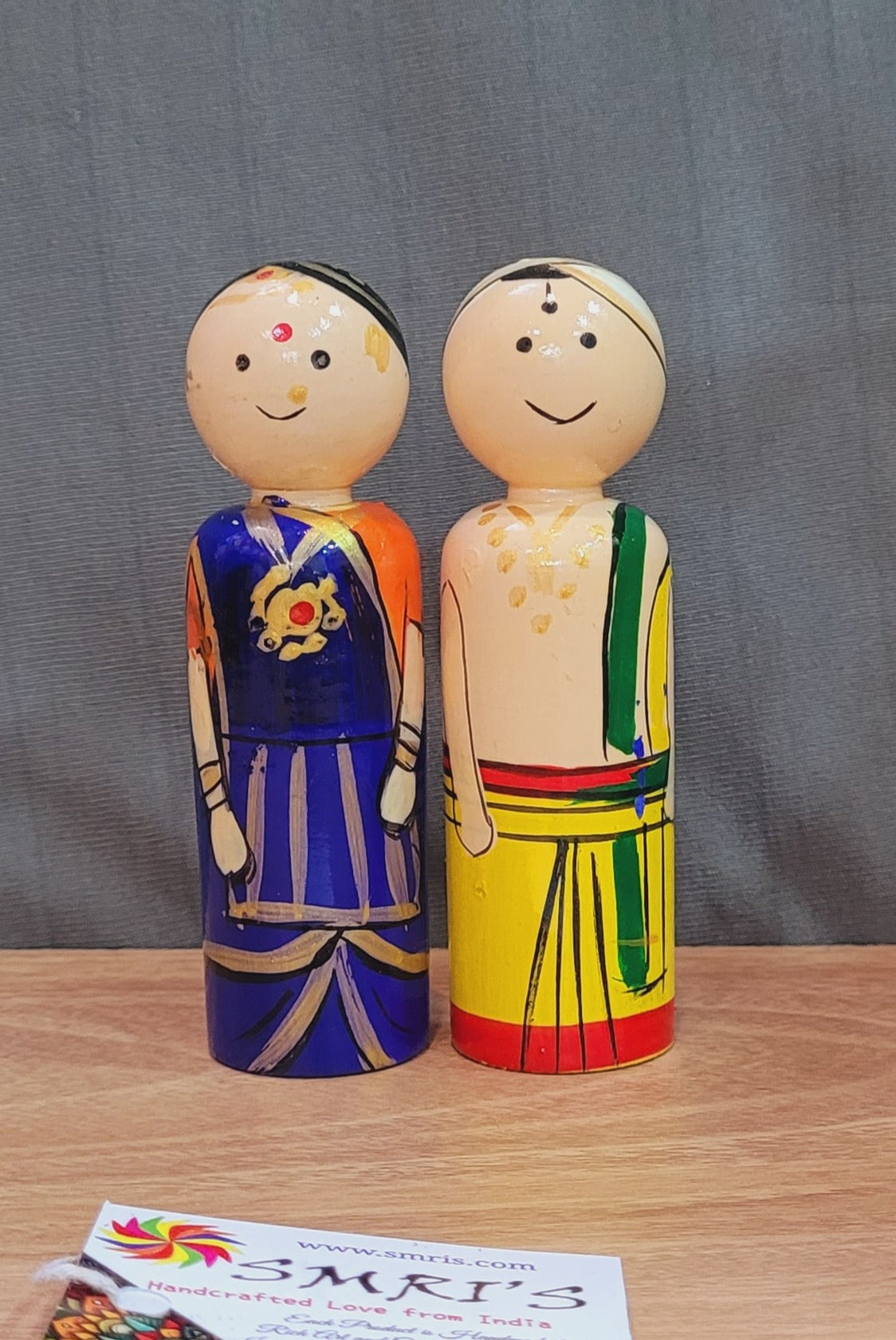 Wooden couple Indian Mama Mami Doll 4 inches Show piece Home decor ...