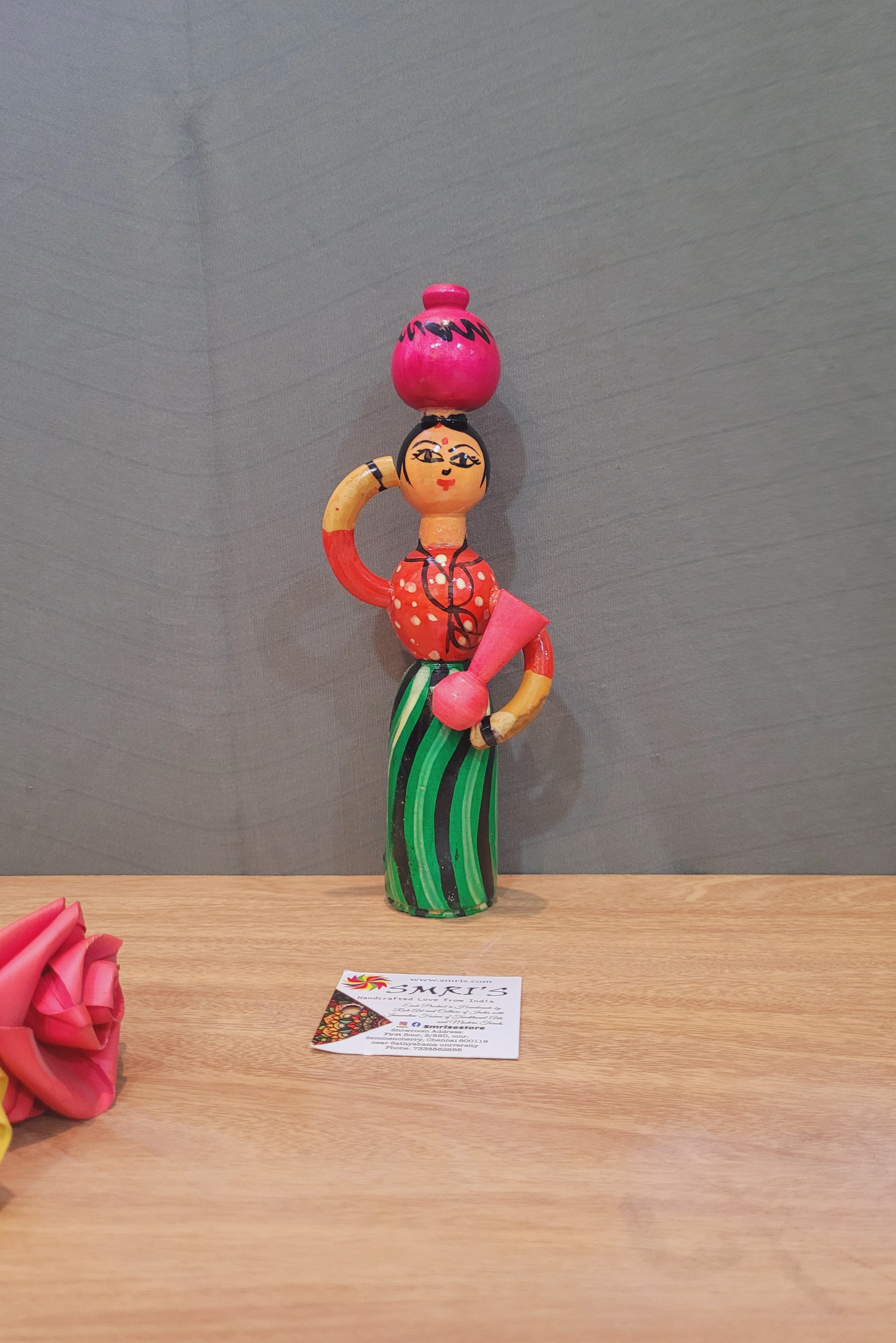 Wooden Pot Lady Indian handicrafts handpainted show piece Indian ...