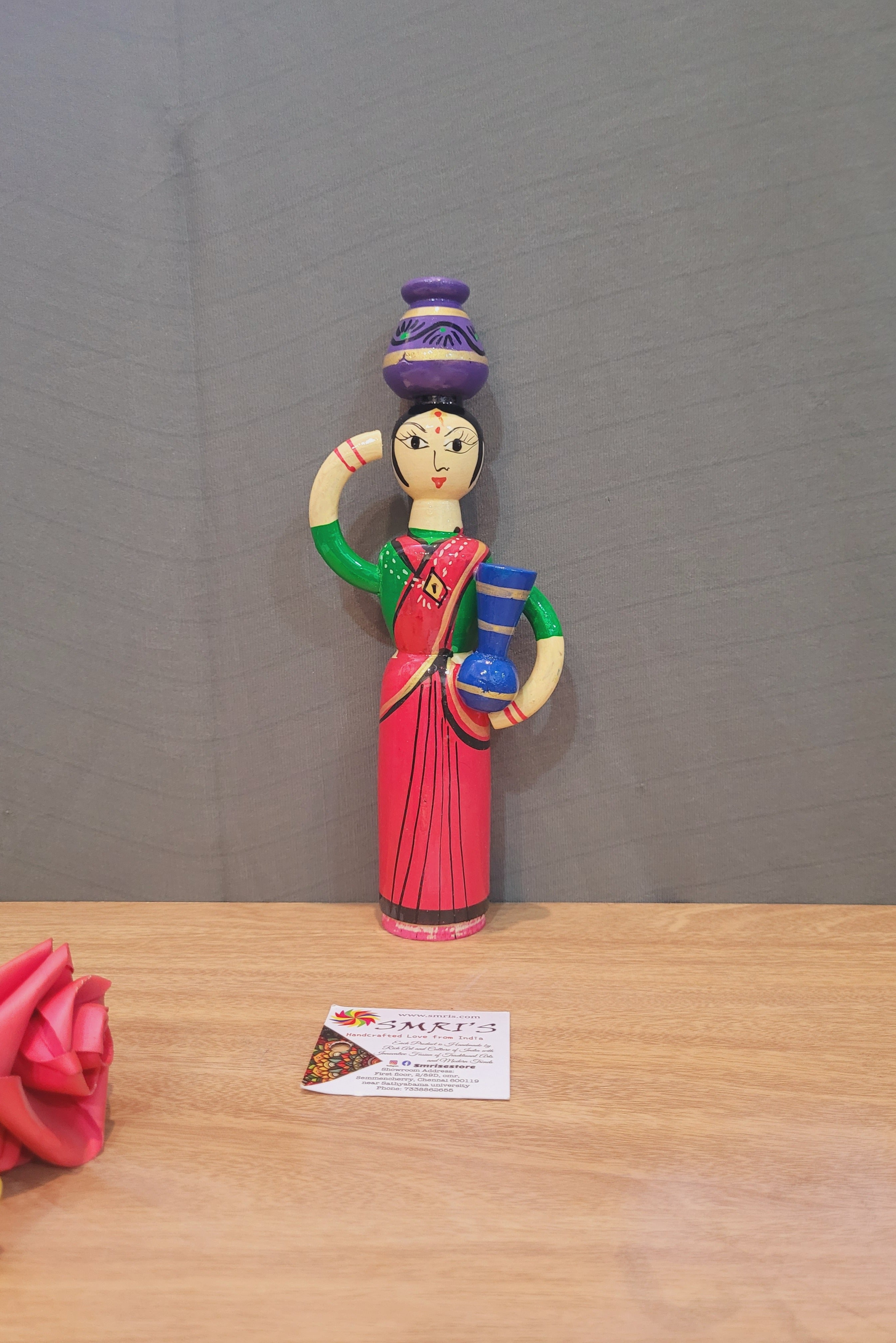 Wooden Pot Lady Indian handicrafts handpainted show piece Indian ...