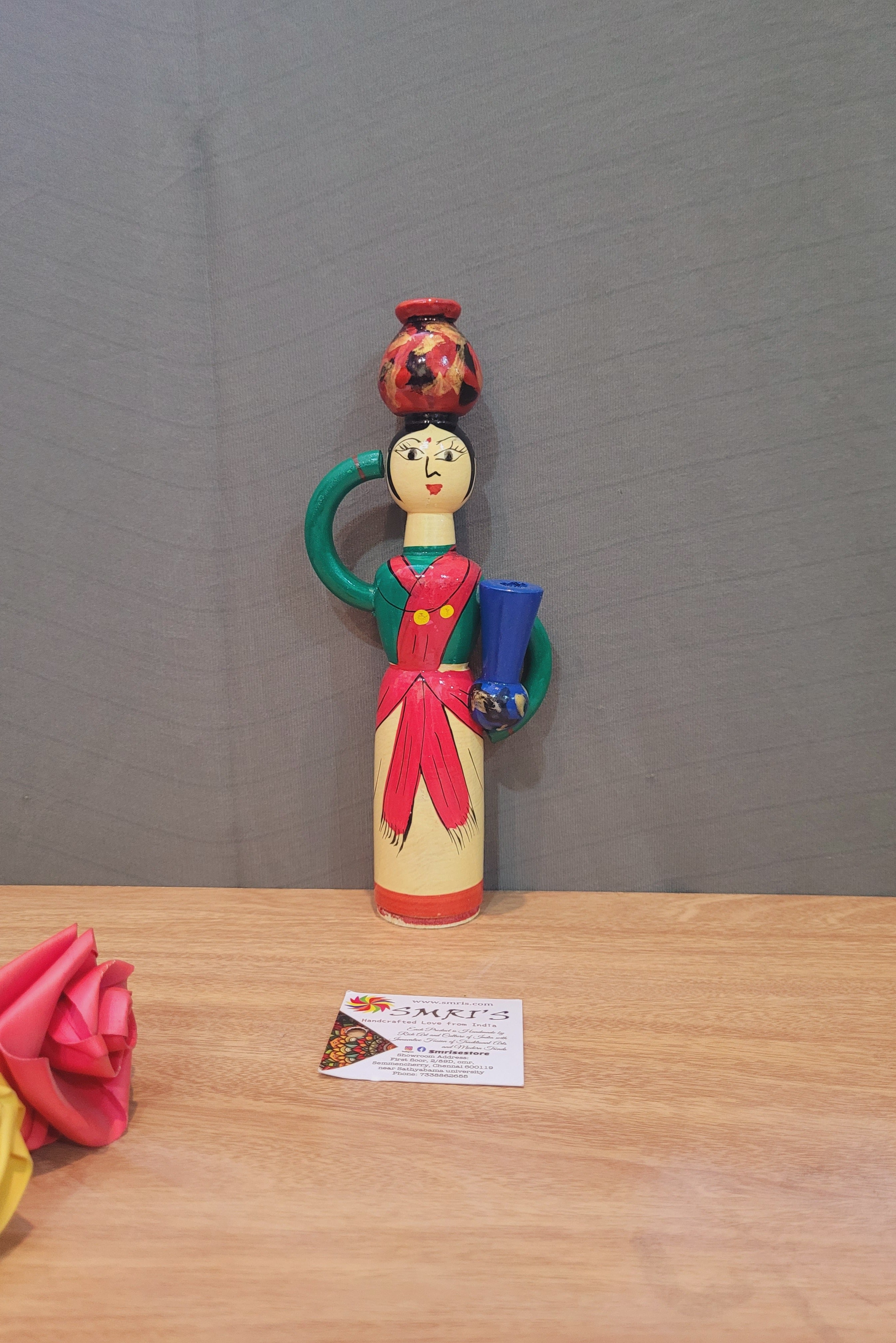 Wooden Pot Lady Indian handicrafts handpainted show piece Indian ...