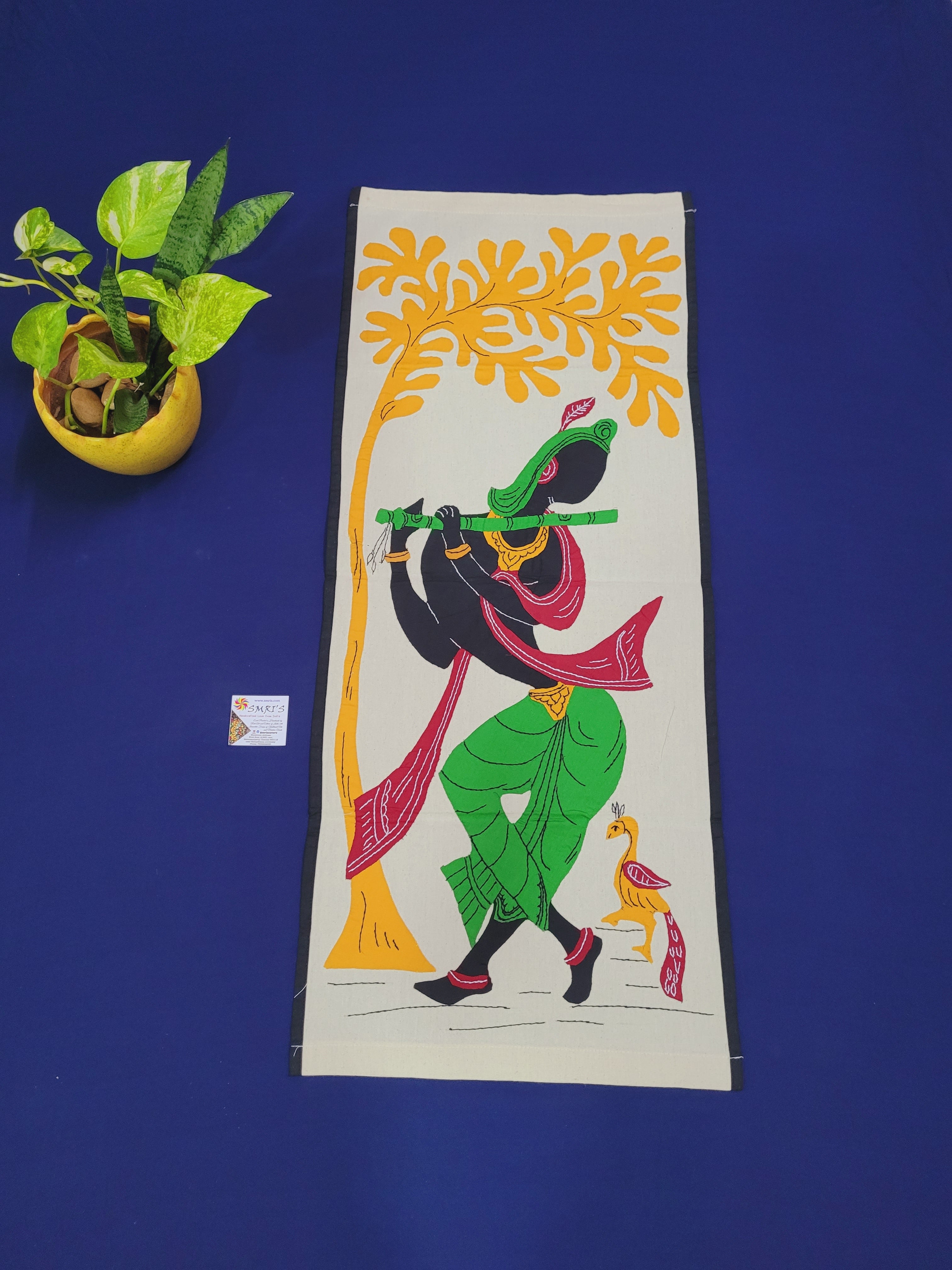 Applique Tribal Art Krishna wall hanging decor handmade Indian rural ...