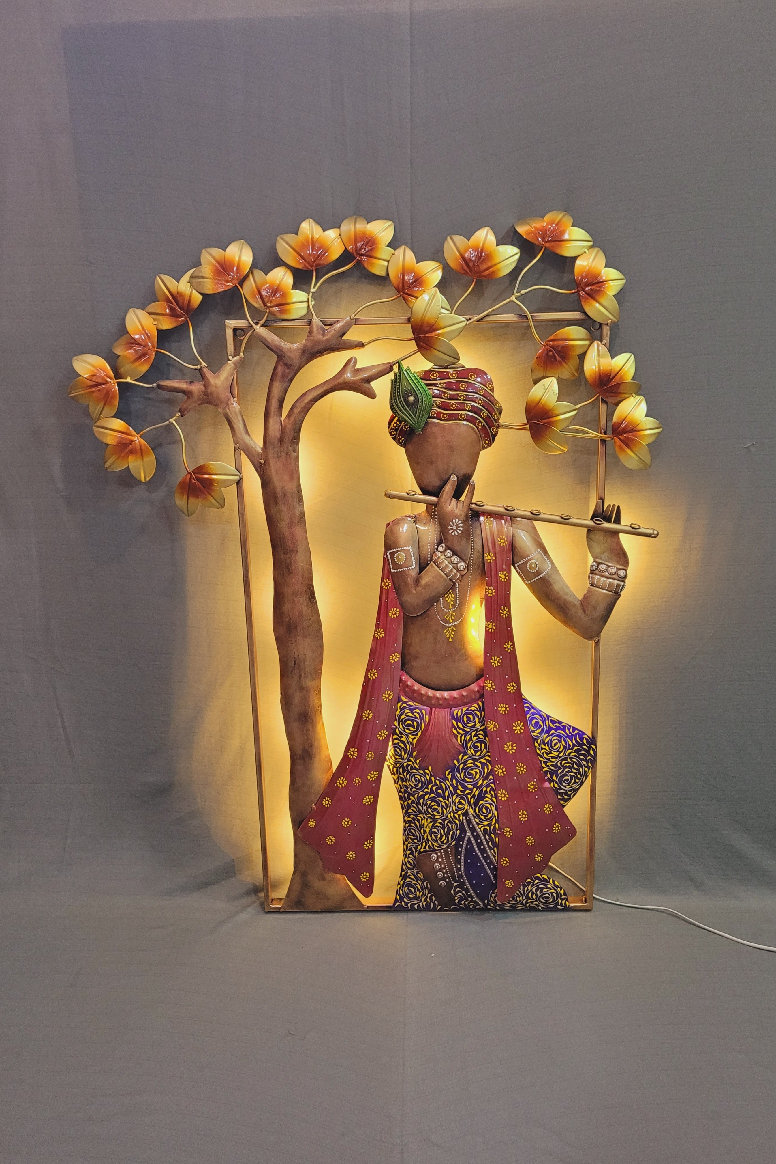 Krishna Under Tree Rectangle Wall Decor for Entrance Foyer Staircase at ...