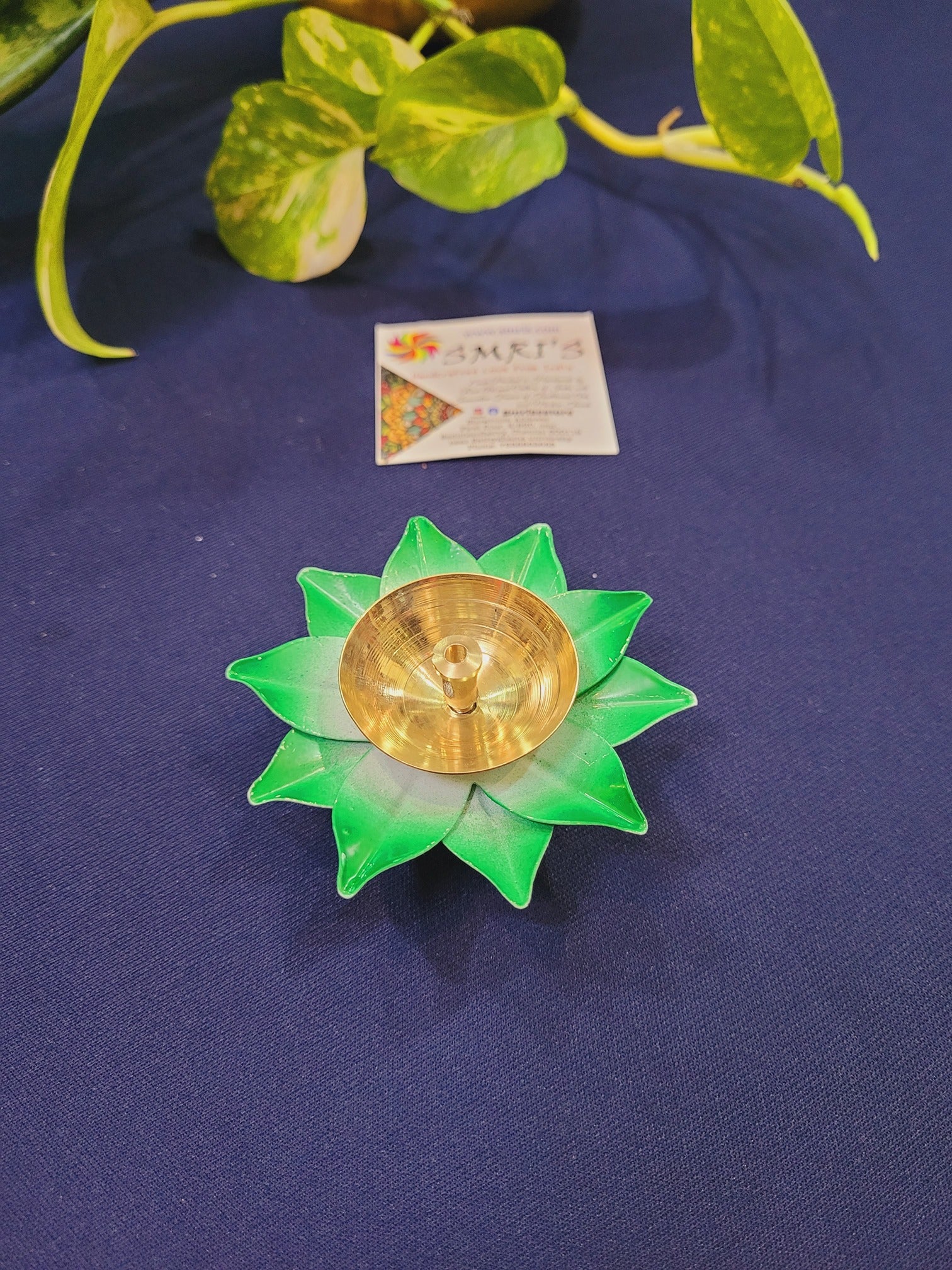 Brass Green Deepam Gold lamp pooja diwali decor colourful diya divine ...