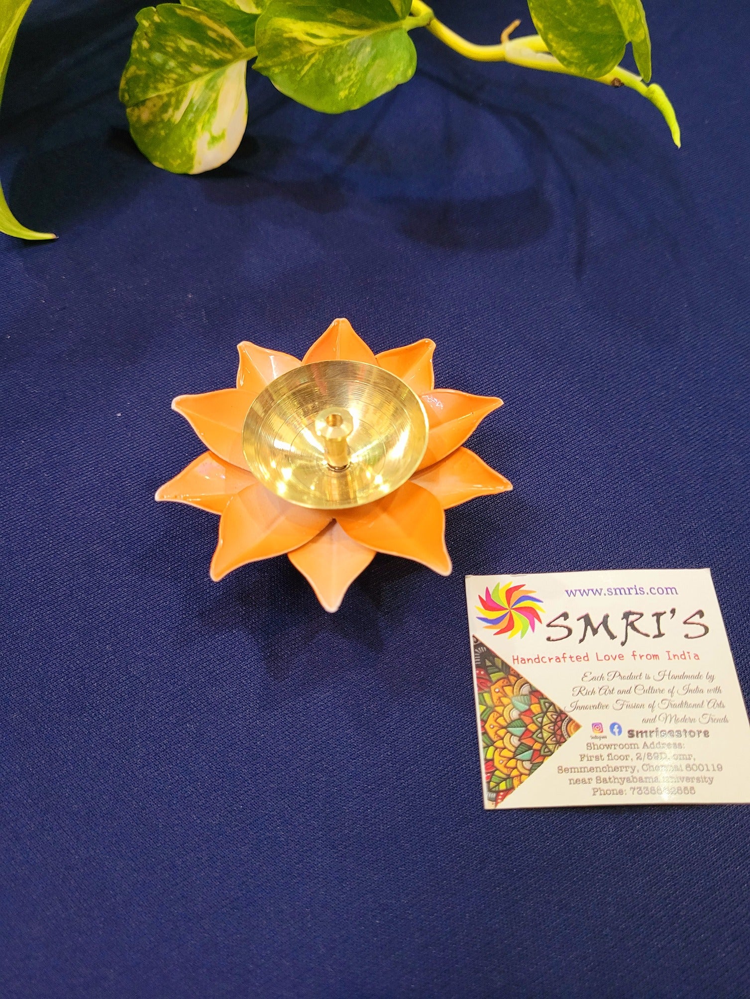 Brass Orange Deepam Gold lamp pooja diwali decor colourful diya divine ...