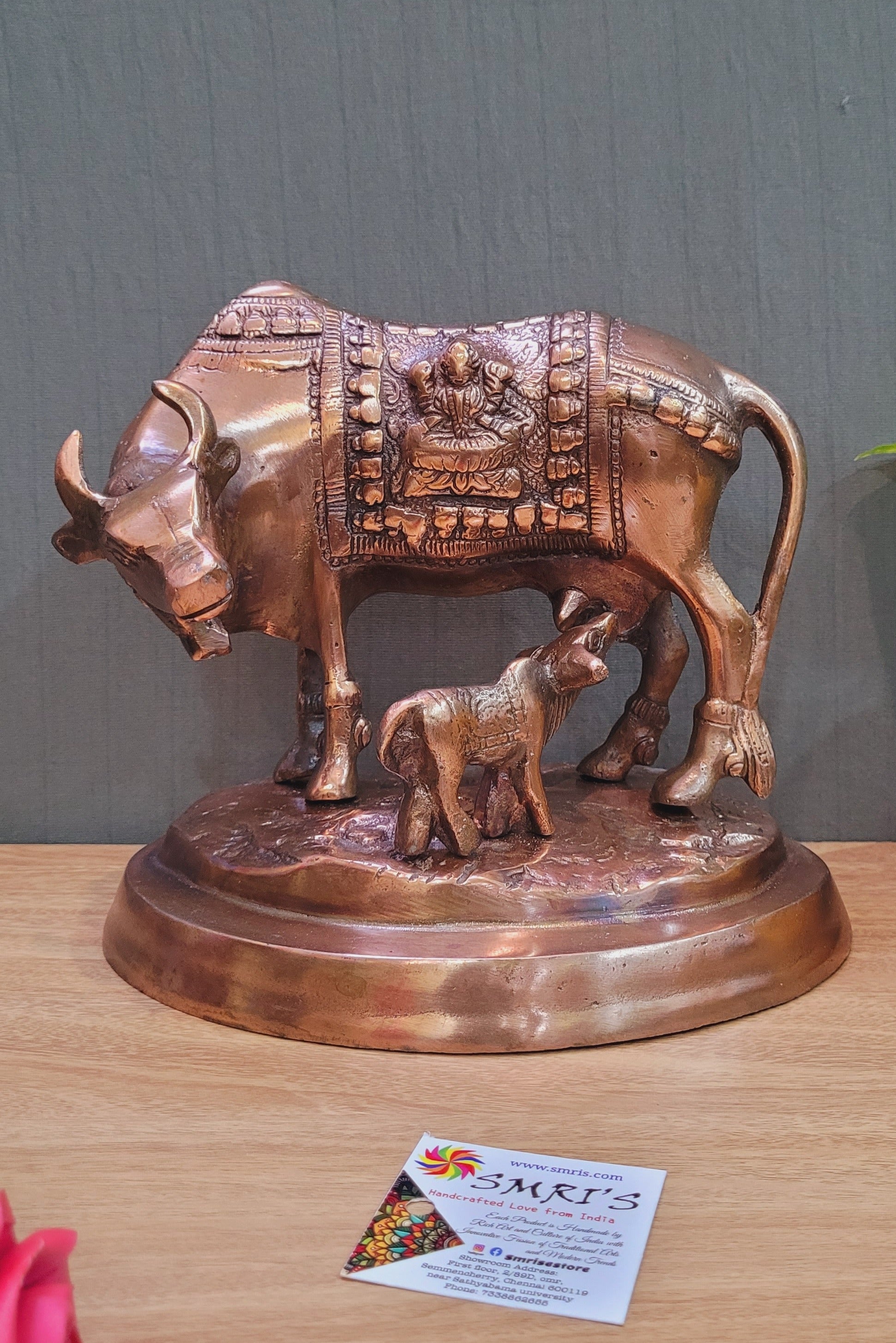 Gomata Kamdhenu Cow Calf Copper coated Aluminium statue Pooja Decor ...