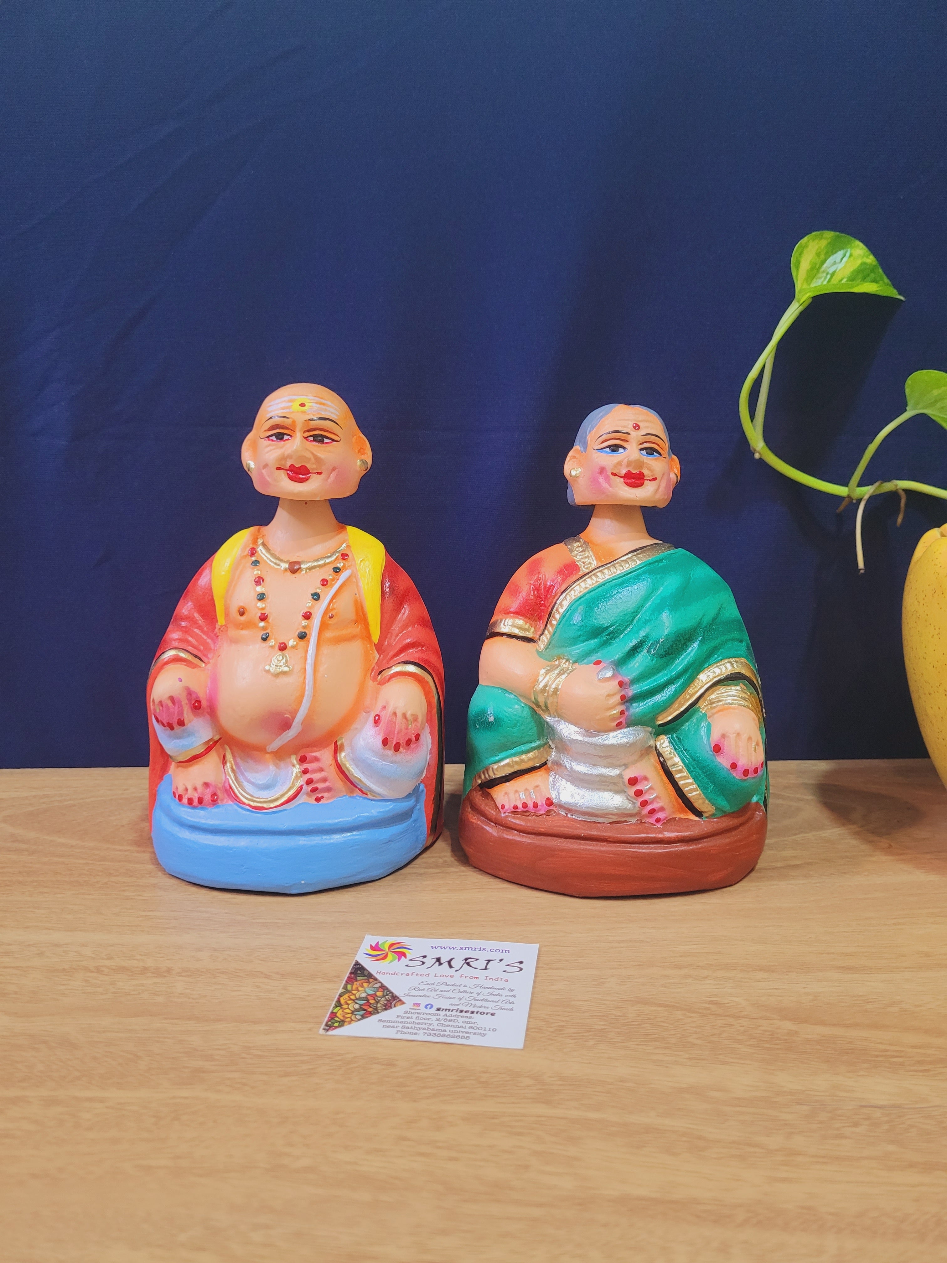 Thatha Patti Red with Green Dancing Doll Pair paper mache chettiyar do ...