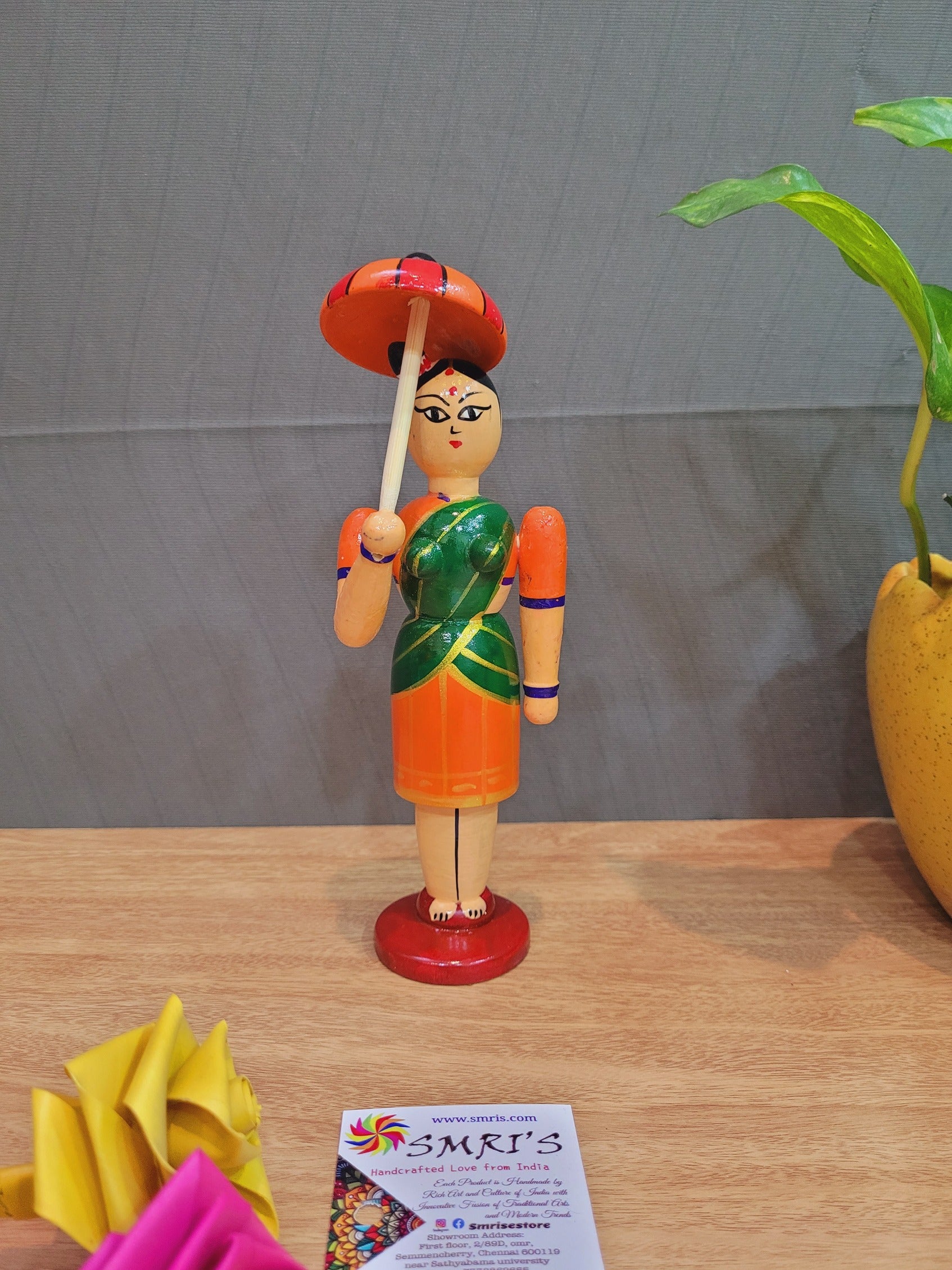 Wooden Lady Umbrella Doll indian handicrafts home decor hand carved ...